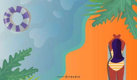 Sunbathing Beach Illustration Design Vector Download