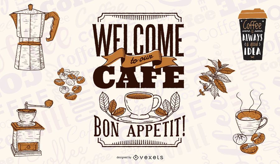 Welcome To Our Cafe Illustration Design - Vector Download