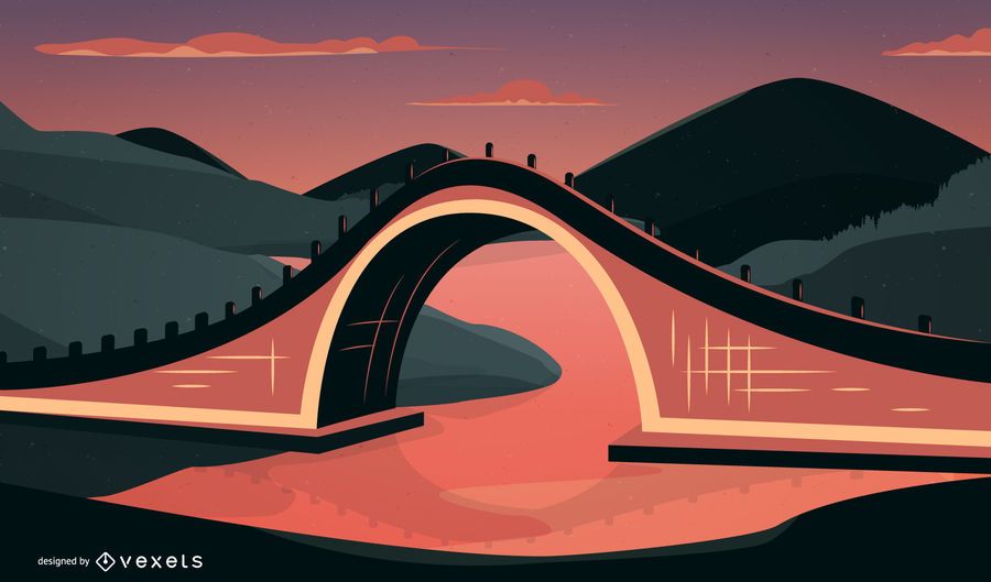 Chinese Traditional Architectural Arch Bridge Vector - Vector Download