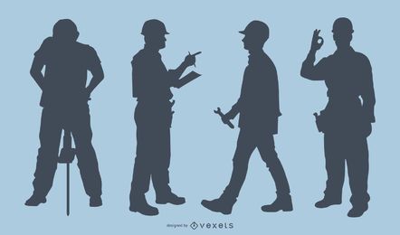Construction Worker Silhouette Set Vector Download