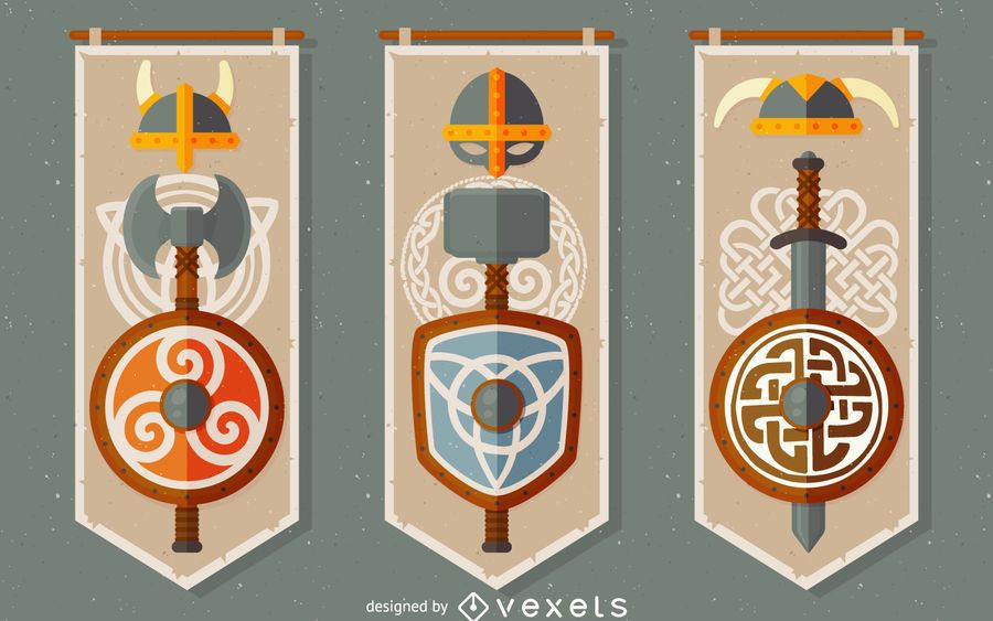 Conjunto De Banners De Vikingos Celtas - Descargar Vector