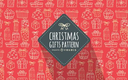 Christmas Gift Doodles Pattern Red Background Vector Download