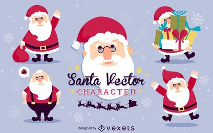 Flat Santa Claus Illustration Set Vector Download