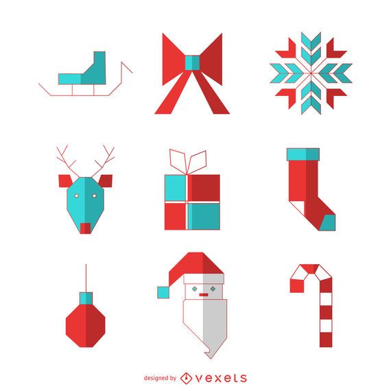 Festive Christmas Geometric Icon Set - Vector Download