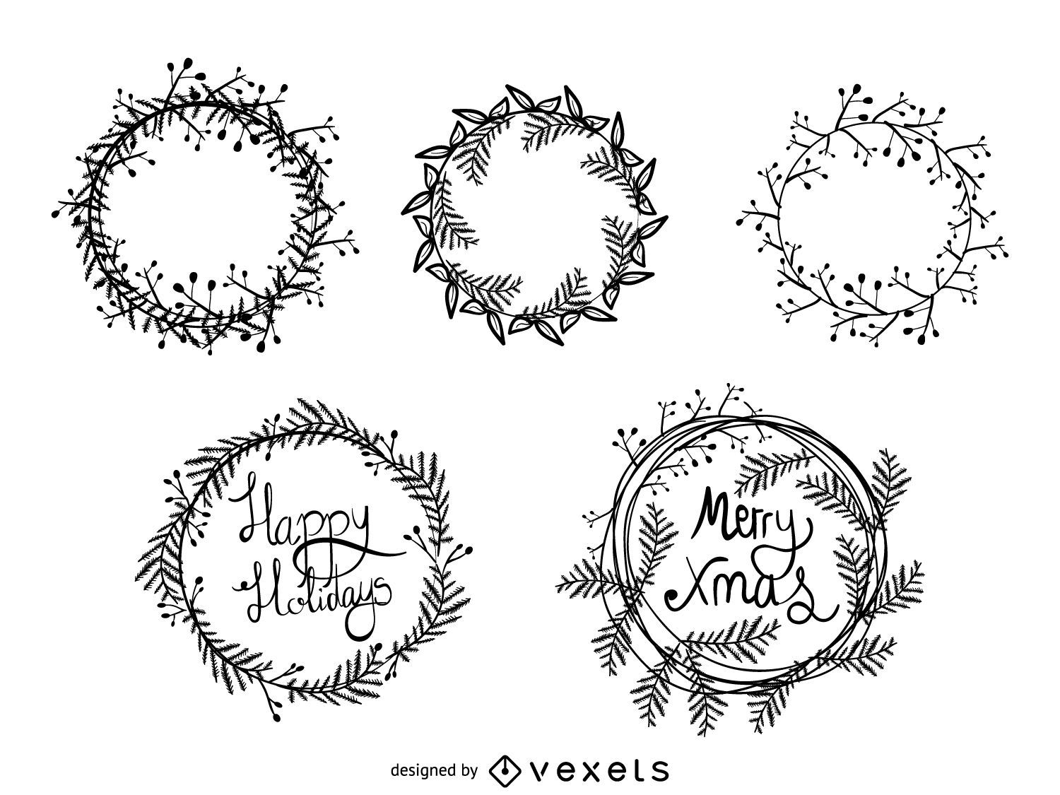 Conjunto De Corona De Navidad B&W - Descargar Vector