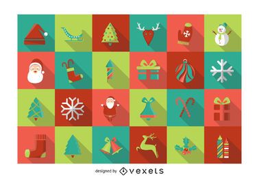 Flat Christmas Square Icon Pack Vector Download