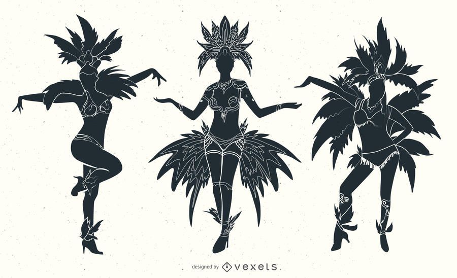 Rio Carnival Dancers Silhouettes Vector Download
