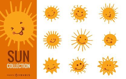 Funny Sun Cartoon Illustration Set Vector Download