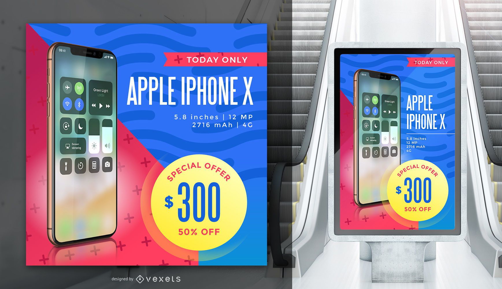 Iphone X publicidade banner mockup - Baixar Vector