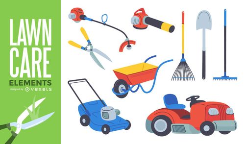 Lawn Care Gardening Tools Set Vector Download