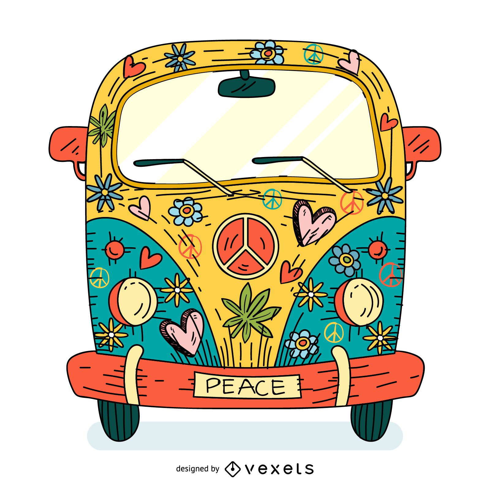 Dibujos Animados Coloridos Van Hippie - Descargar Vector