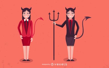 Woman Devil Characters Set Vector Download