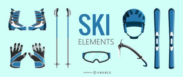 Ski Equipment Elements Set Vector Download
