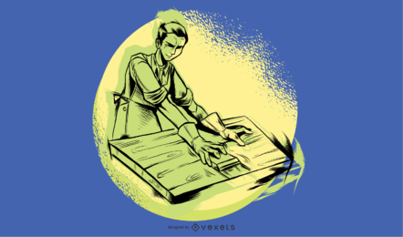 Man Sanding Wood Illustration Vector Download
