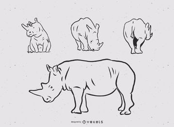 Rhino Line Illustration Set Vector Download