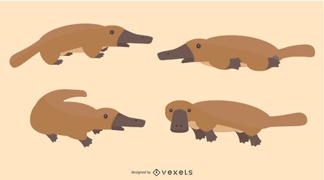 Flat Platypus Illustration Set Vector Download