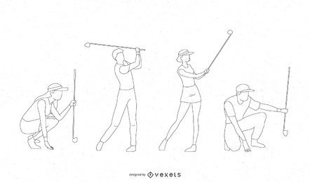 Golfers Line Vector Set Vector Download