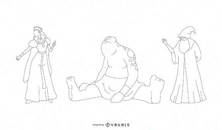 Fantasy Character Line Vector Set Vector Download