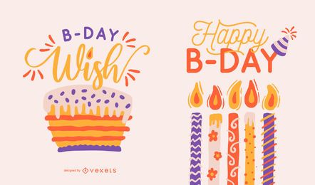 Happy B-day Lettering Set Vector Download