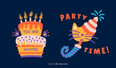 Cute Birthday Party Vector Set Vector Download
