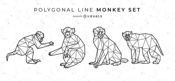 Polygonal Line Monkey Set Vector Download