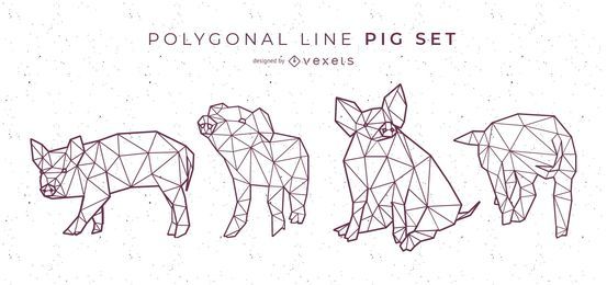 Polygonal Line Pig Set Vector Download