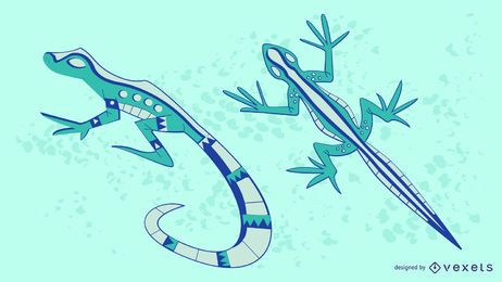 Stylish Colored Lizard Set Vector Download