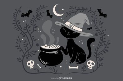 Descarga Vector De Ilustración De Halloween Gato Bruja