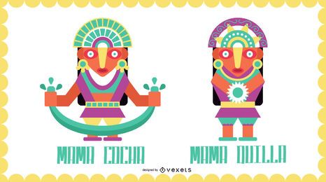 Inca Gods Flat Design Set #3 Vector Download