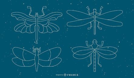 Dragonfly Geometric Line Set Vector Download