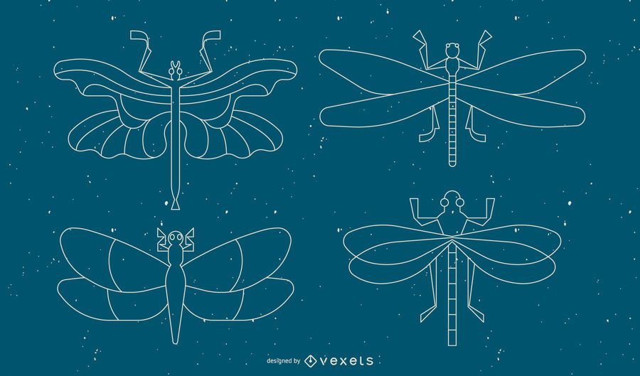 Dragonfly geometric line set - Vector download