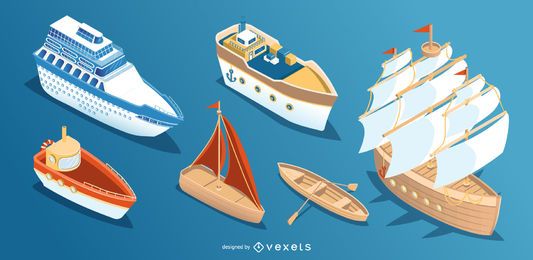 Descarga Vector De Colección De Diseño De Barco Barco Isométrico