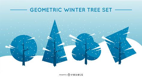 Geometric Winter Tree Set Vector Download