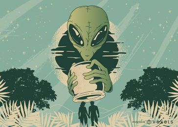 Alien Jar T-shirt Design Vector Download