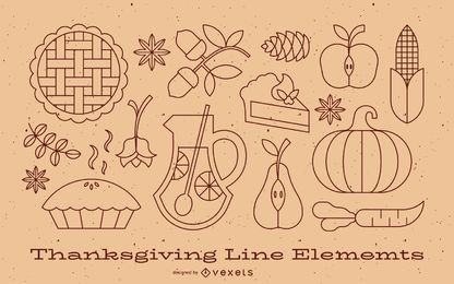 Thanksgiving Line Elements Collection Vector Download