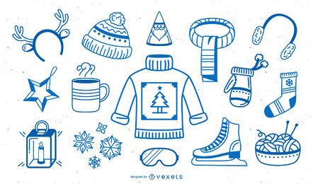 Winter Elements Stroke Collection Vector Download