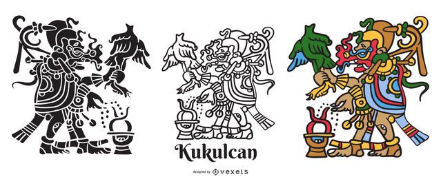 Mayan God Kukulkan Illustration Set Vector Download
