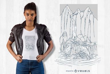 Hand Drawn Waterfall T-shirt Design Vector Download
