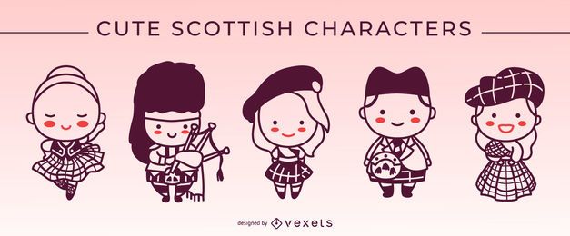 Cute Scottish Stroke Characters Set Vector Download