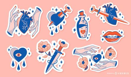 Romantic Sad Sticker Collection Vector Download