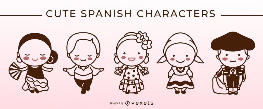 Cute Spanish Stroke Character Set - Vector Download