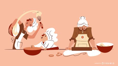 Bakery Characters Illustration Composition Vector Download