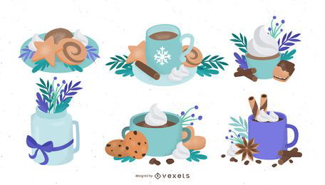 Descarga Vector De Conjunto De Ilustración De Comida De Invierno