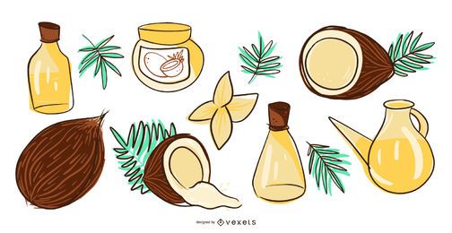 Coconut Products Illustration Set Vector Download