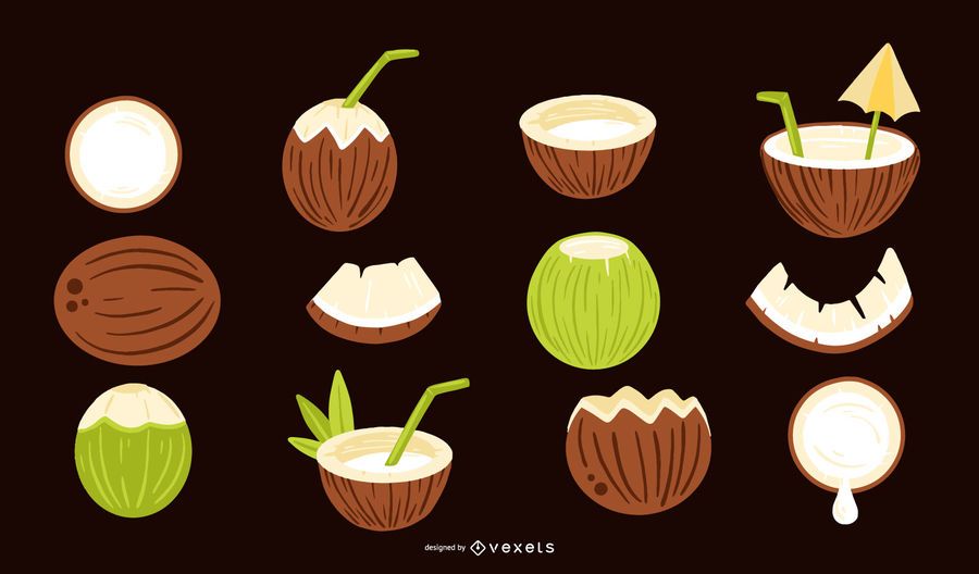 Colección De Elementos De Coco - Descargar Vector