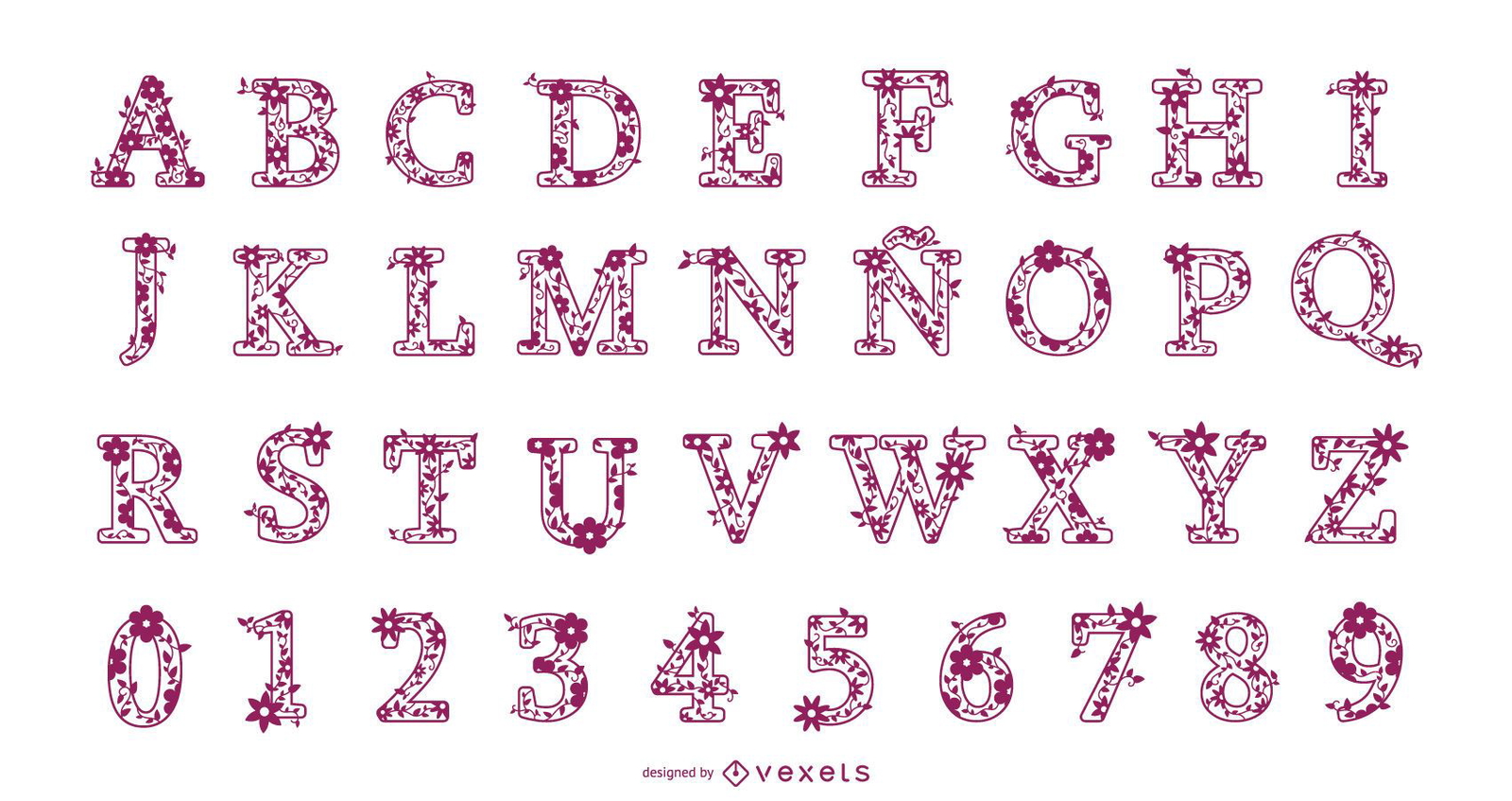 Floral Alphabet Stroke Set Vector Download