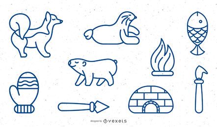 Eskimo Elements Stroke Set Vector Download