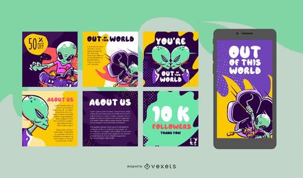 Alien Characters Social Media Content Set Vector Download