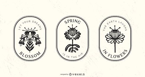 Spring Ornamental Flower Badge Set Vector Download
