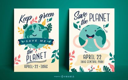 Earth Day Poster Template Set Vector Download